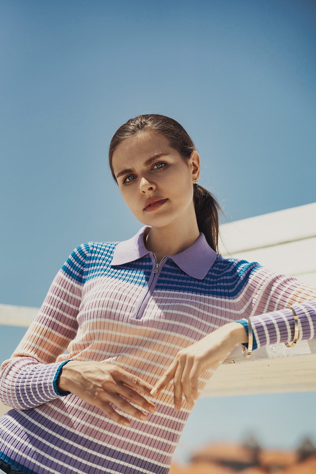 Ribbed Striped Polo Sweater-Shades of Purple – Fame Off Central